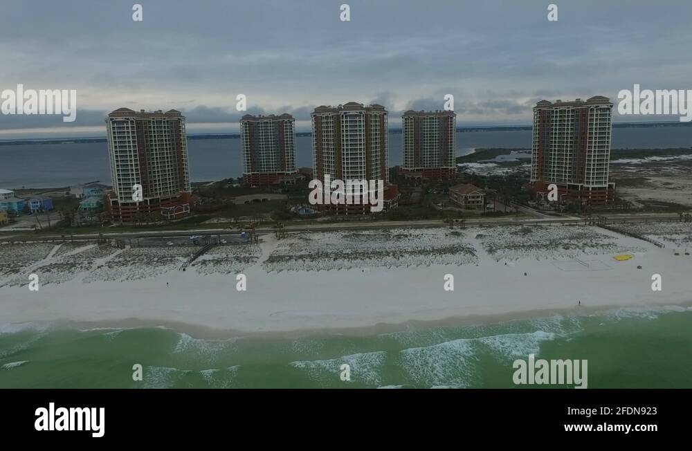 Empty Pensacola Beach in Florida. Portofino Towers in Background. Gulf ...