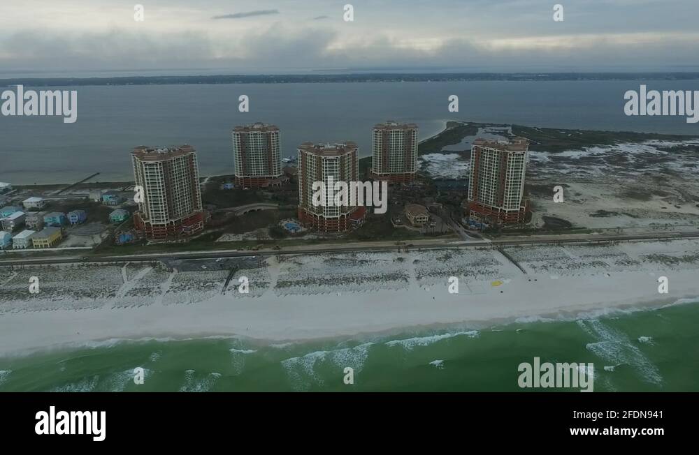 Empty Pensacola Beach in Florida. Portofino Towers in Background. Gulf ...