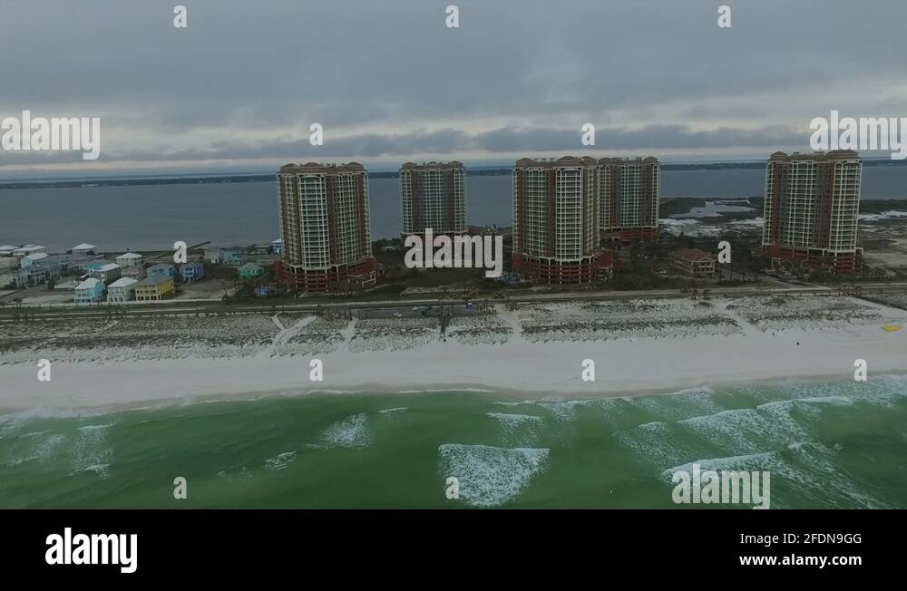 Empty Pensacola Beach in Florida. Portofino Towers in Background. Gulf ...