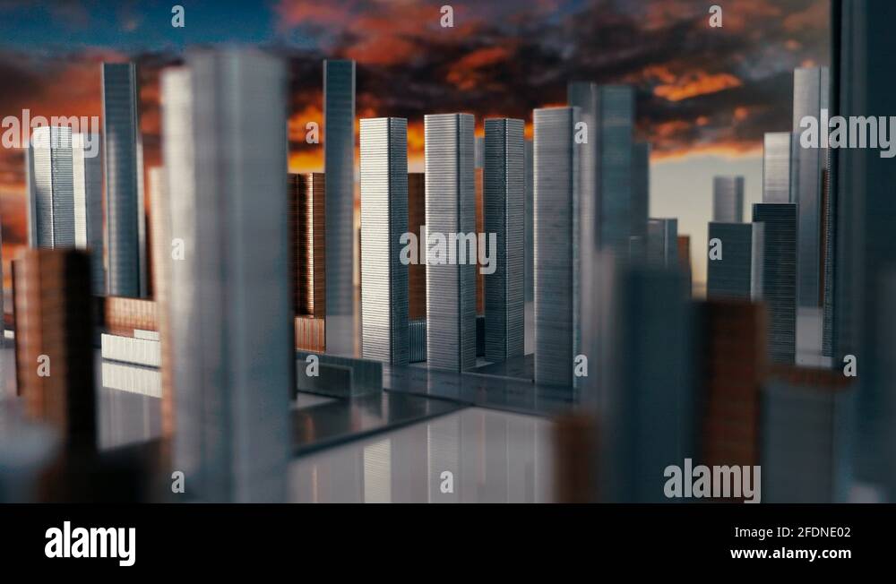 Model of futuristic high-rise buildings in downtown district, Dramatic ...