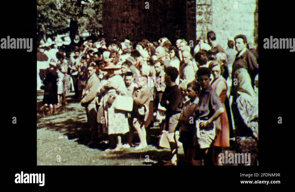 1960s: Crowd of people outside church. People outside church ...