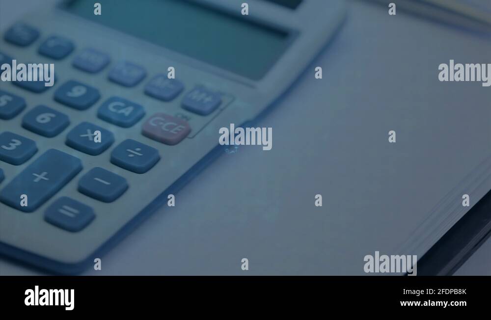 Animation of a human brain made of connected dots over a calculator in ...