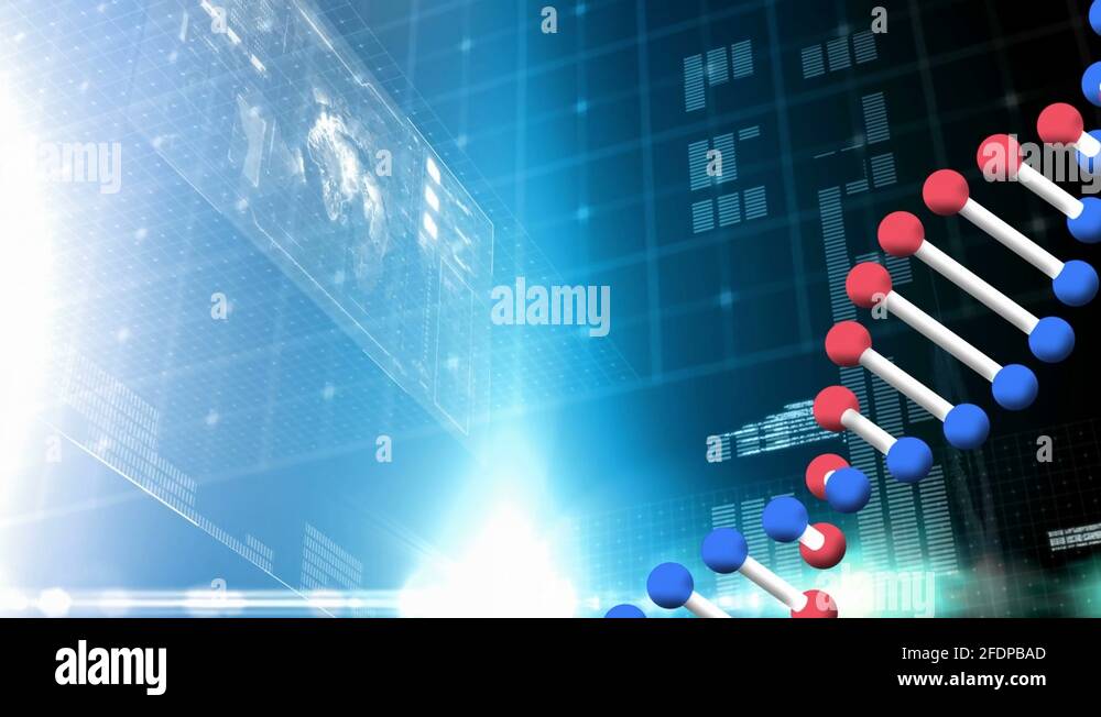 Animation of a double helix DNA strand rotating over screen with world ...