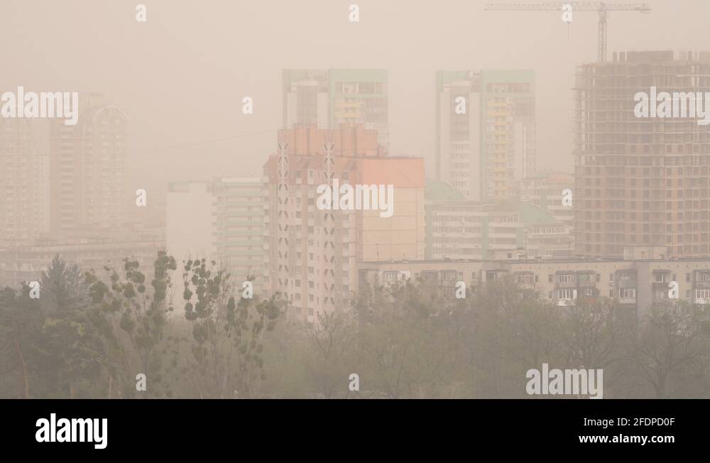 Dust storm over the city of Kiev in Ukraine. Air pollution Stock Video ...