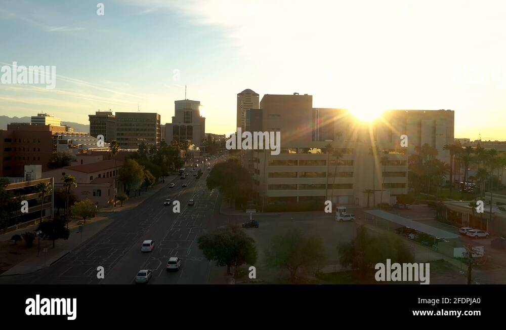 Tucson, Arizona, USA Downtown Skyline And Road Traffic Under The Bright ...