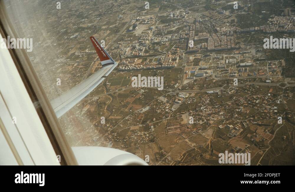 Point Of View Inside Airplane Passenger Window When Plane Tilting Stock ...