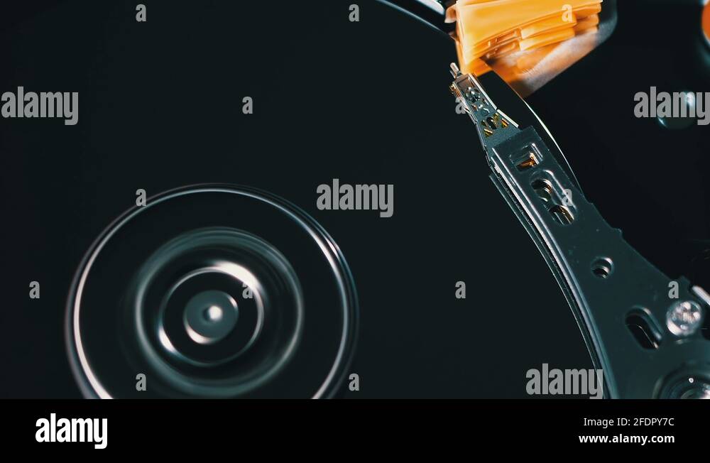 Hard Disk Drive Inside. Structure of HDD, Spinning Platter. Move ...