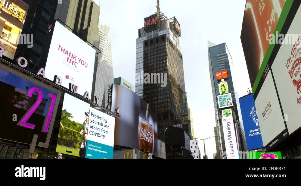 Tilt Down From Advertising Signage To A Nearly Empty Times Square, New ...