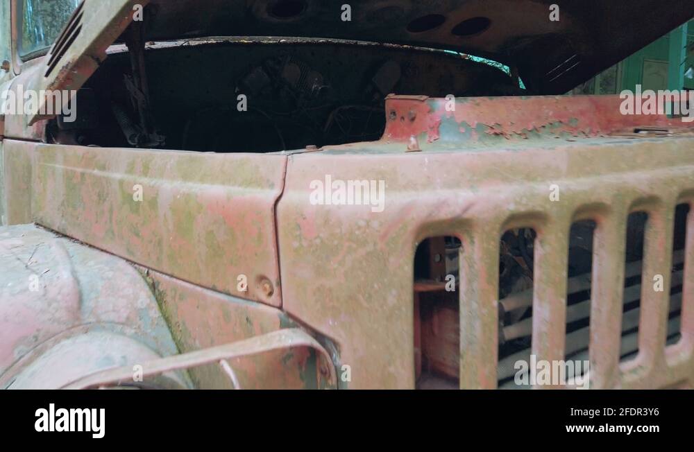 The destroyed old fire truck from the Soviet Union. Abandoned fire ...