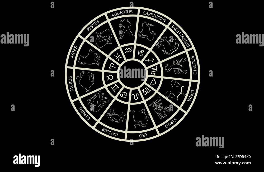 Zodiac horoscope wheel with star signs. 4K horoscope wheel with Stock ...