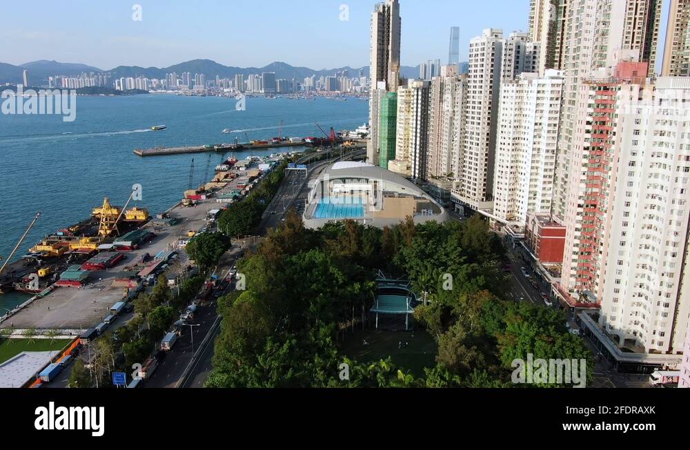 Hong Kong Sai Wan skyscrapers and the famous Kennedy town swimming pool ...