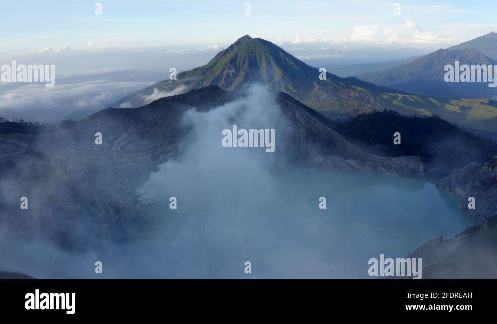Rugged geothermal landscape of Mt. Ijen volcano complex in Indonesia ...