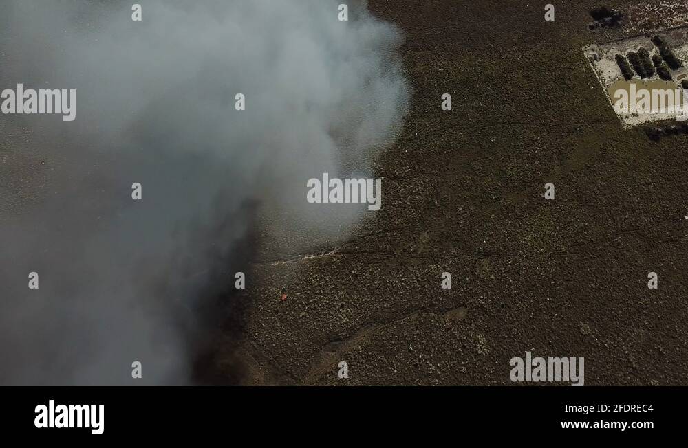 Dense Smoke From Garbage Fire in Junkyard of Landfill. Aerial View of ...