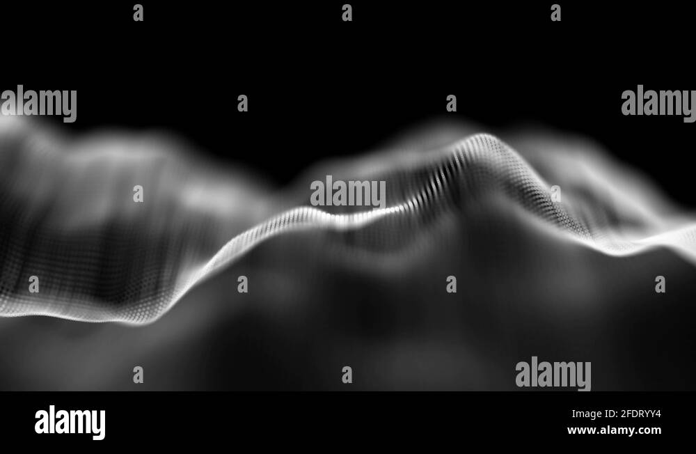 Abstract white particle wave animation on black background. Technology ...