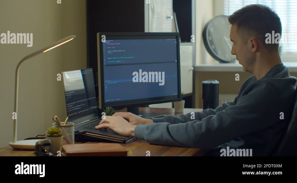 Man Coding Html And Programming On Screen Monitors Development Web 3428