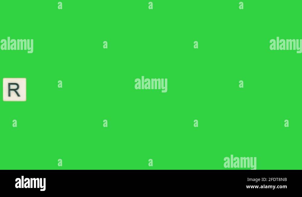 Letter R scrabble slide from left to right side on green screen, letter ...