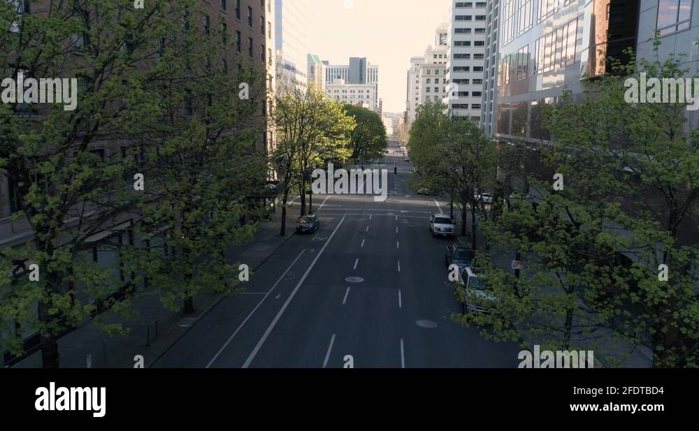 Historic aerial footage of empty streets in downtown Portland, Oregon ...