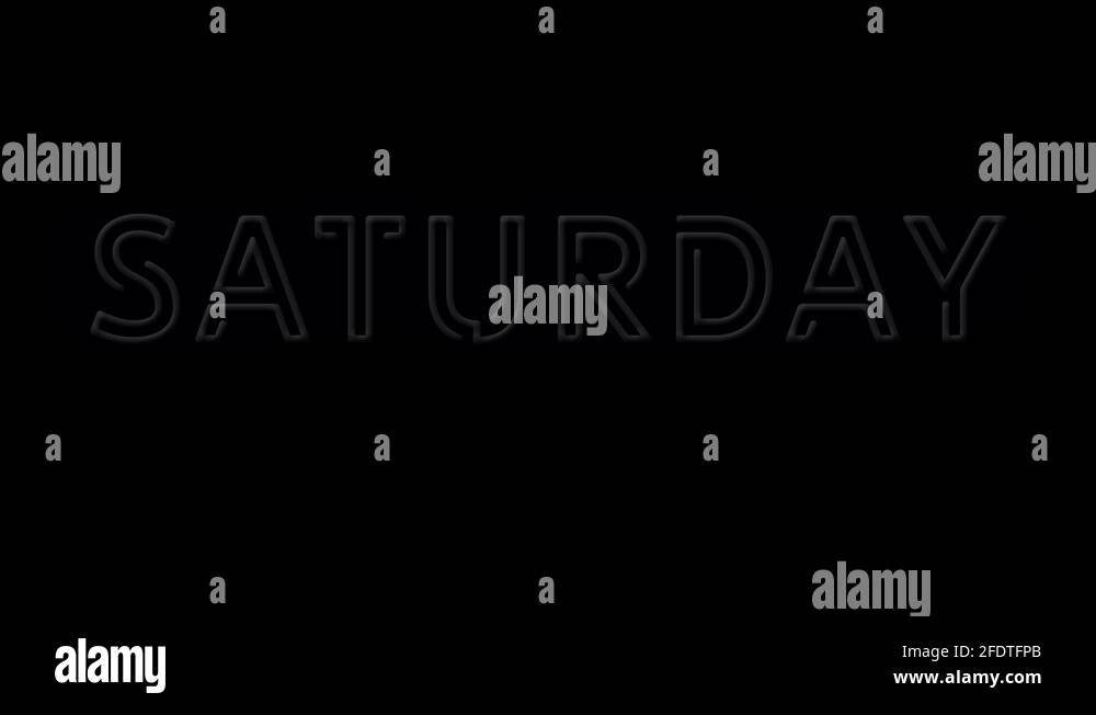 Flashing neon blue SATURDAY sign on black background on and off with ...