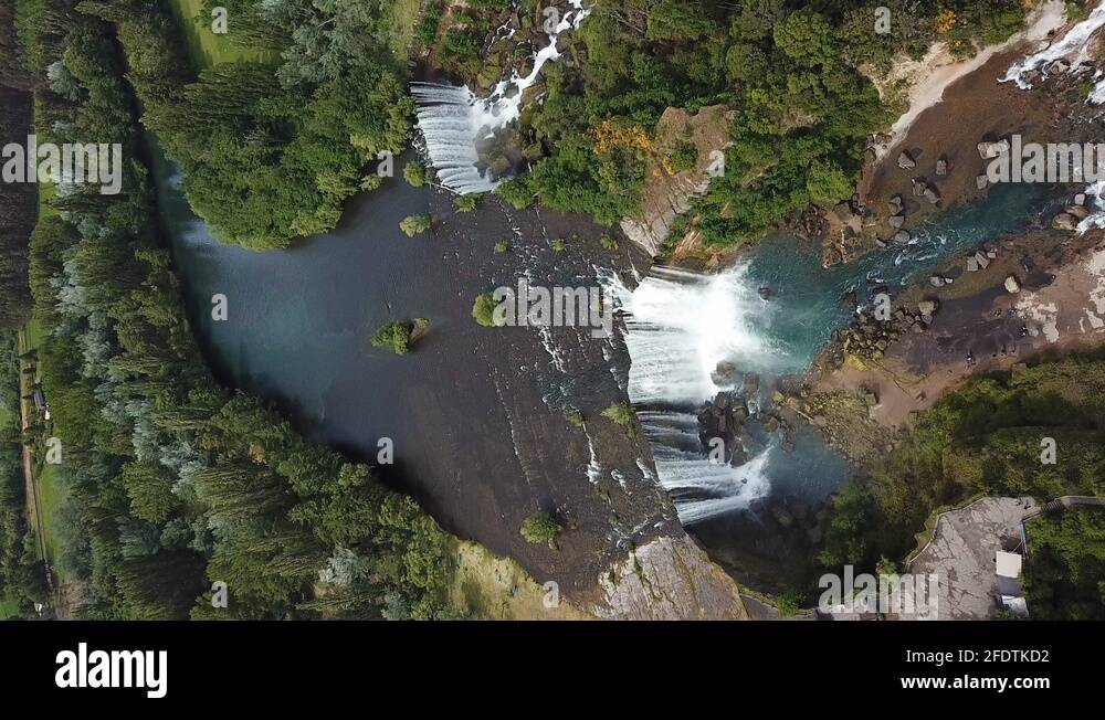 Vertical Drone Aerial View of Laja Falls, Chile. River, Waterfall and ...