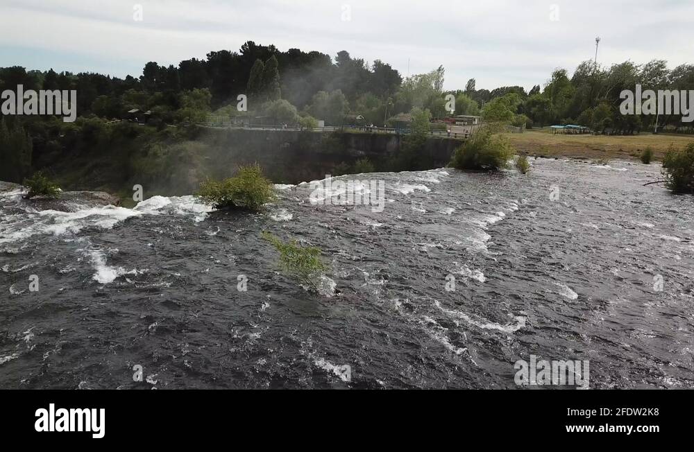 Laja Falls, Chile, Dynamic Cinematic Aerial View of Upstream and Top of ...
