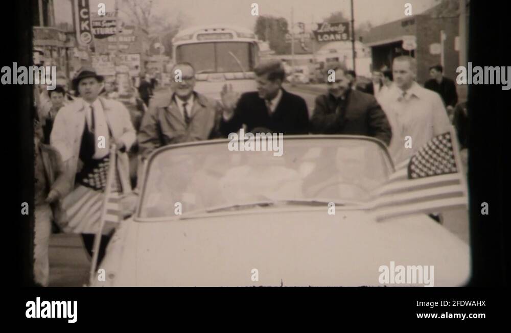 President John F. Kennedy - JFK in Car with Cheering Crowd In ...