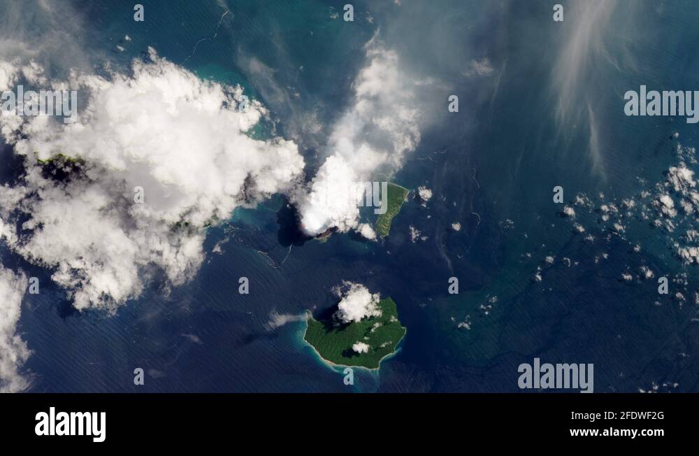 Volcano smoke eruption satellite aerial view animation Stock Video ...