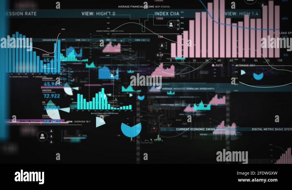 Clean minimalistic background animation with various data sets ...