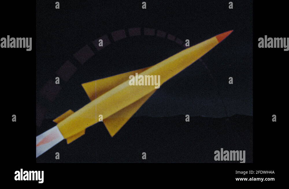 1950s: Animation of rocket firing. Gauges appear over rocket Stock ...