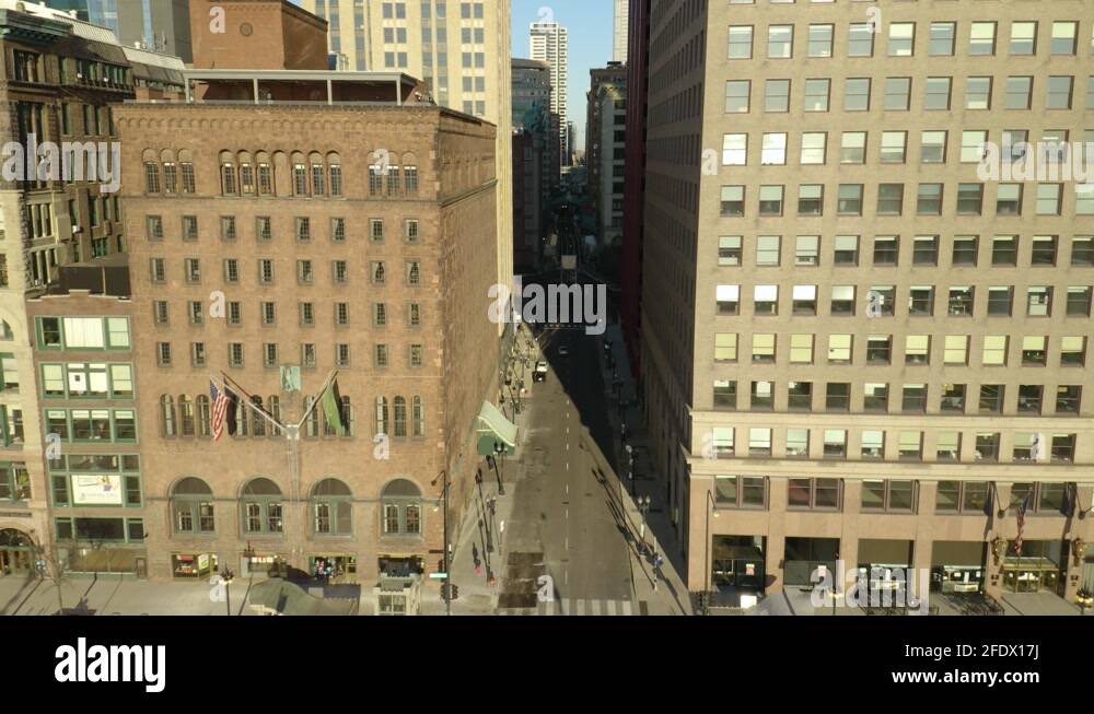 Empty City Streets Between Skyscrapers in Downtown Chicago COVID-19 ...