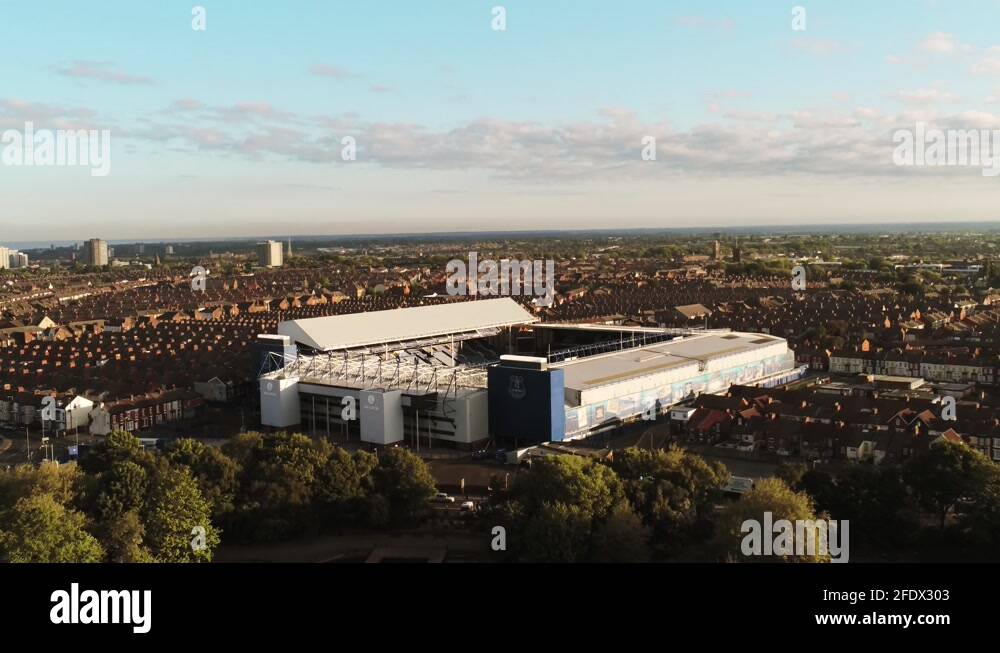 Iconic Goodison park EFC Liverpool football ground stadium aerial view ...