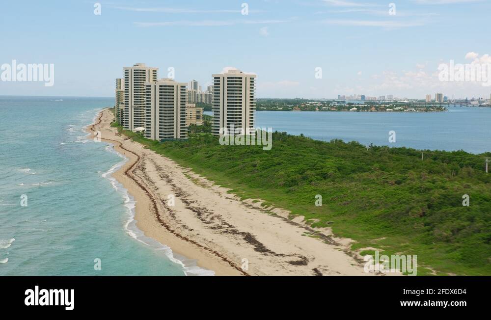 Florida circa-2019. Aerial view of Florida beach and Atlantic Ocean ...