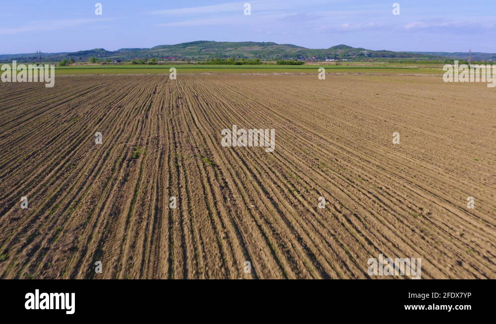 texture of line lines on an agricultural field after plowing the soil ...