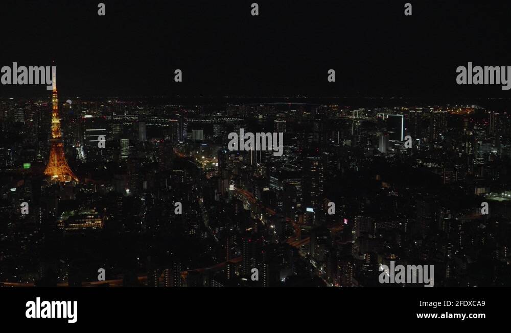 Cityscape of the Minato District in Tokyo, Japan at night seen from the ...
