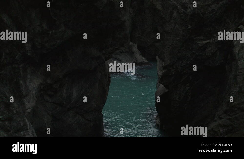 Cinematic aerial flyover of scenic Oregon coast in Pacific Northwest ...