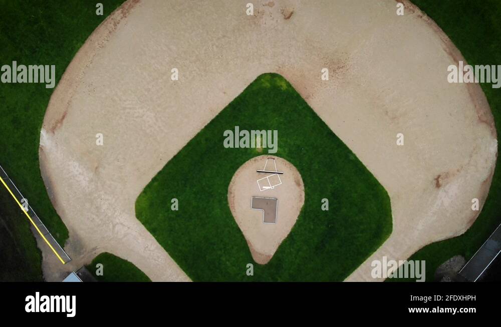 A birds-eye angle of a baseball field soaked after a thunderstorm Stock ...