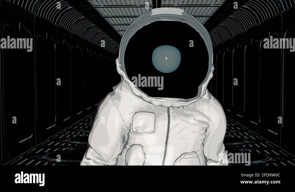 Spaceman walking in space shuttle corridor sci fi 8K Stock Video ...