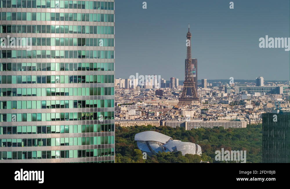 paris modern downtown office building tower district rooftop timelapse ...