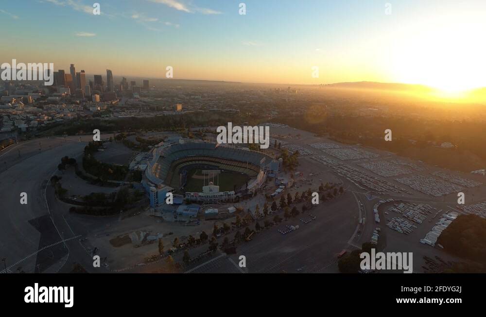 Cinematic Sunset Aerial Flyover of Dodger Stadium Stock Video Footage ...