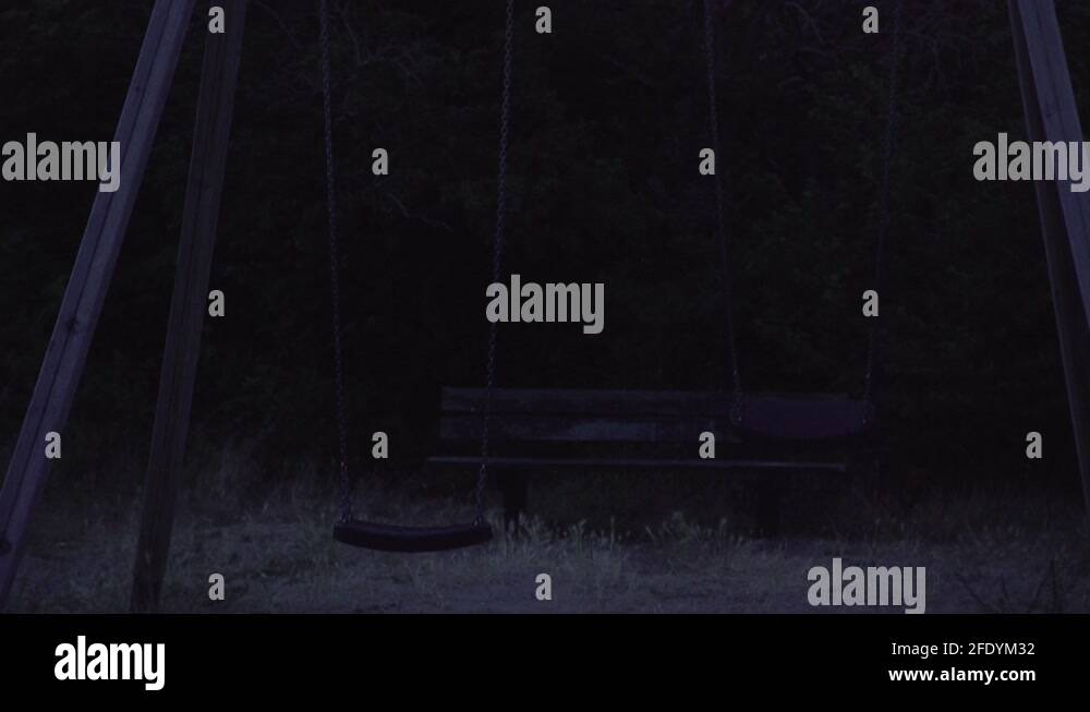 Spooky scary swing seting in the dark, 4K, UHD, Zoutelande, Zeeland ...