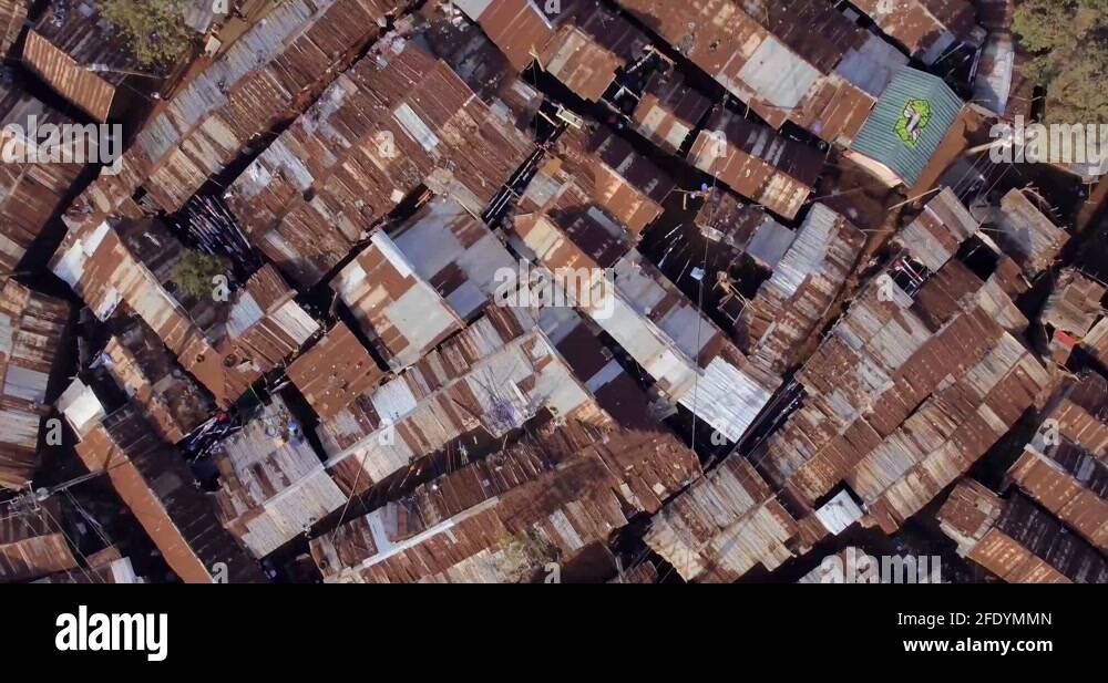Overview of the Kibera Slums, Rusted houses. 4K Drone footage Stock ...