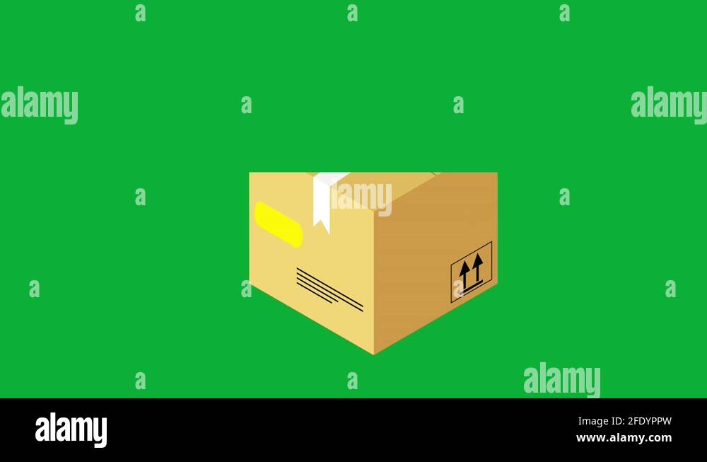 Footage of loop animation brown cardboard box white scotch tape address ...