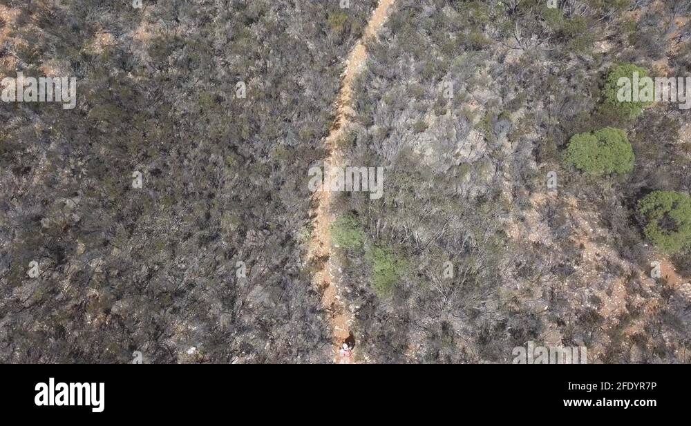 Flinders Ranges National Park, bird’s eye view of two hikers walking ...