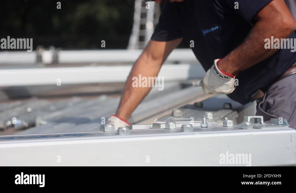 Installation of aluminum structures. Temporary structure. Installation ...