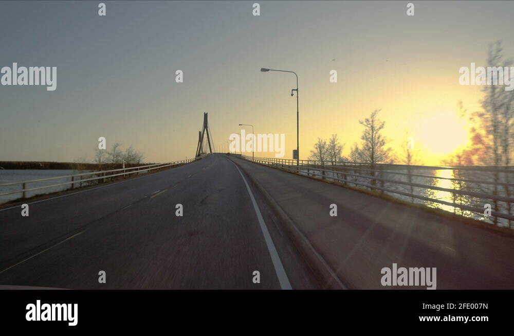 POV Driving Across Replot Bridge In Vaasa, Finland As Birds Fly Past ...