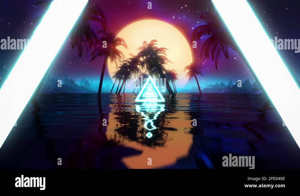 Retro futuristic synthwave landscape seamless loop. VJ 80s stylized animation Stock Video ...