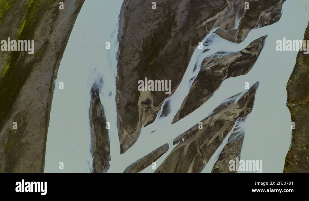 Drone top view of an Icelandic braided riverbed Stock Video Footage - Alamy
