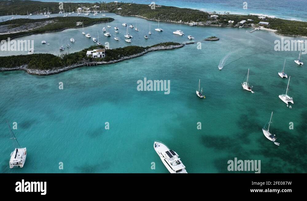 Yachts, Catamarans, and Sailboats in Island Boat Harbor Marina, Aerial ...