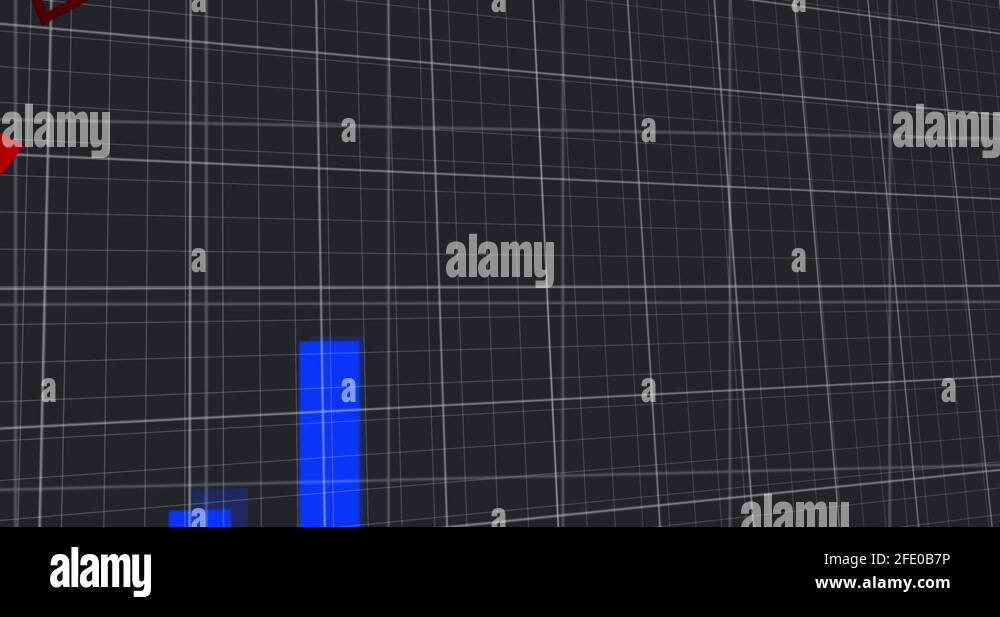 Animation of red and blue graphs forming with a grid over a world map ...