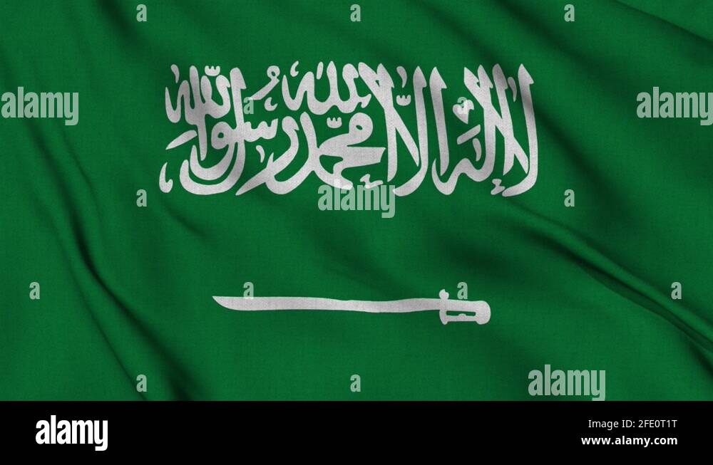 Saudi Arabia national flag waving with fabric texture fluttering in ...