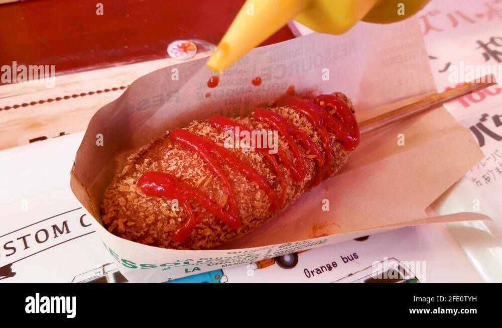 Happy Japanese street food, cheese sausage bread crunch hot dog, add ...